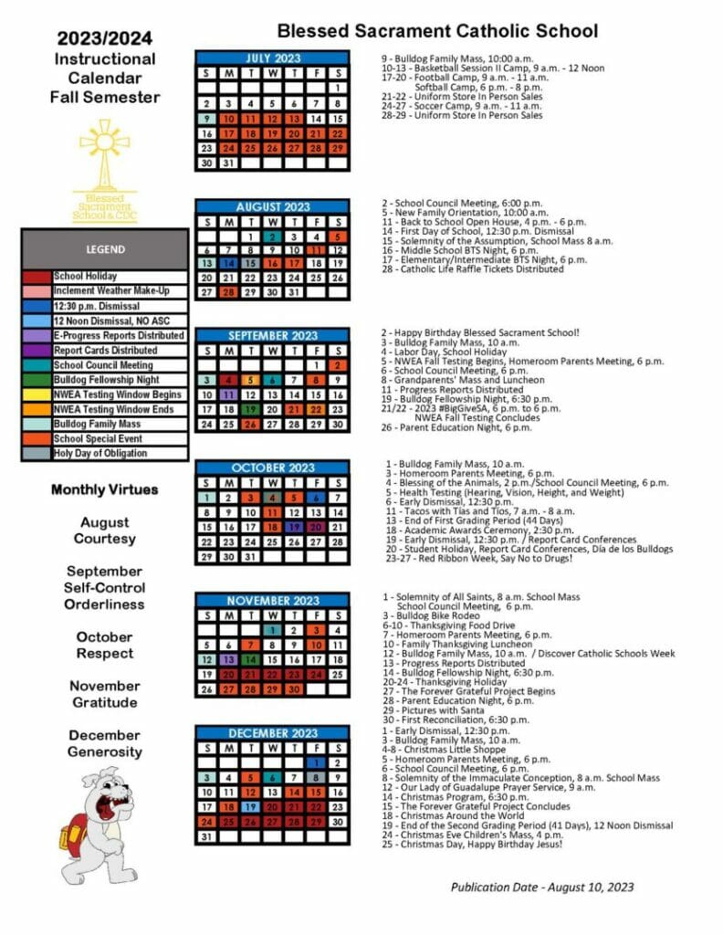 Instructional Calendar - Blessed Sacrament Catholic School
