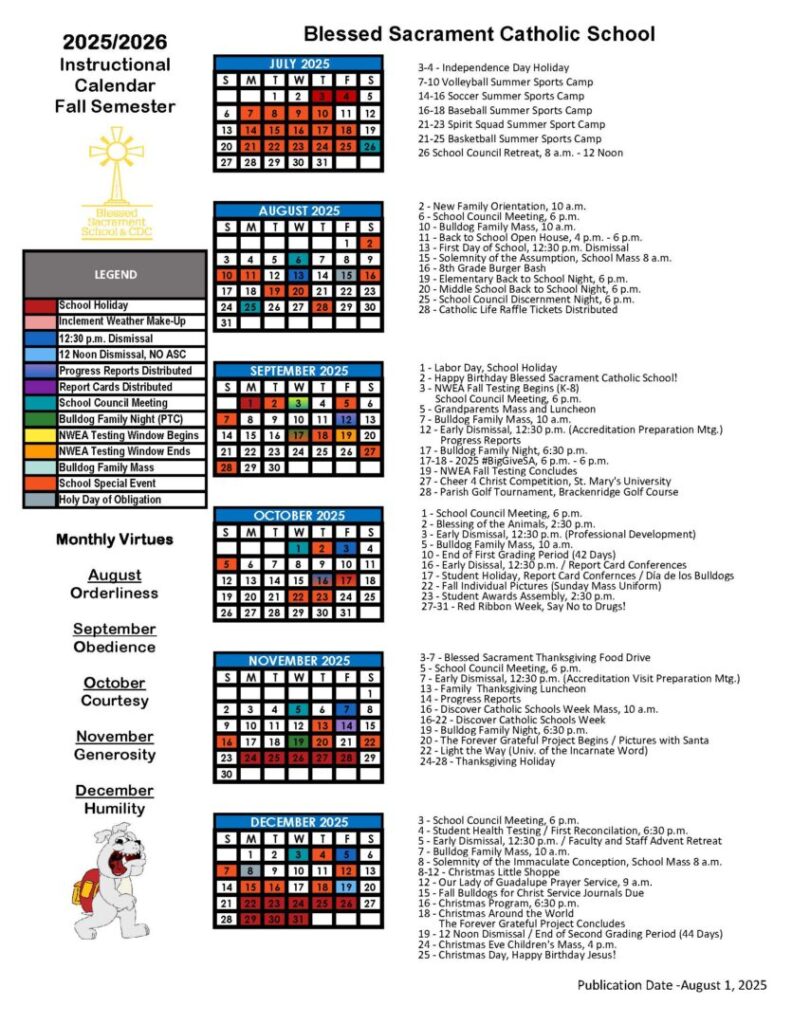 Instructional Calendar - Blessed Sacrament Catholic School